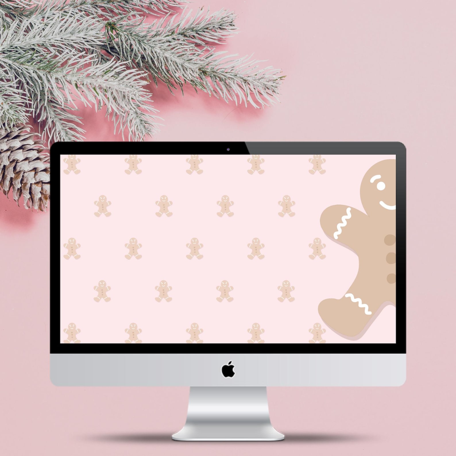 Pink Christmas Gingerbread Desktop Wallpaper Set Festive HD Wallpapers ...