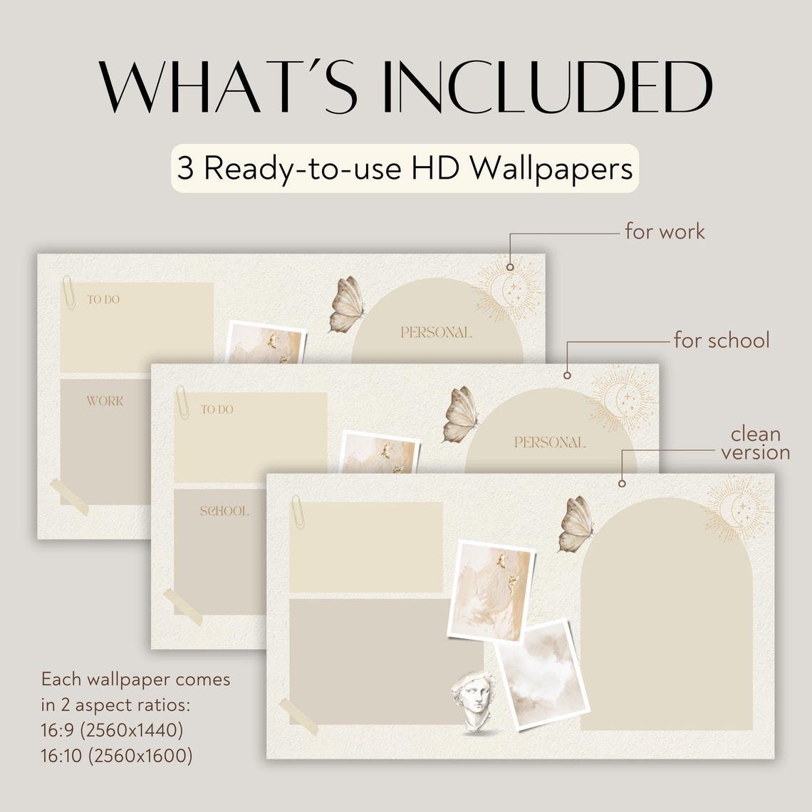 Neutral Desktop Organizer Wallpapers With Editable Canva Template for ...