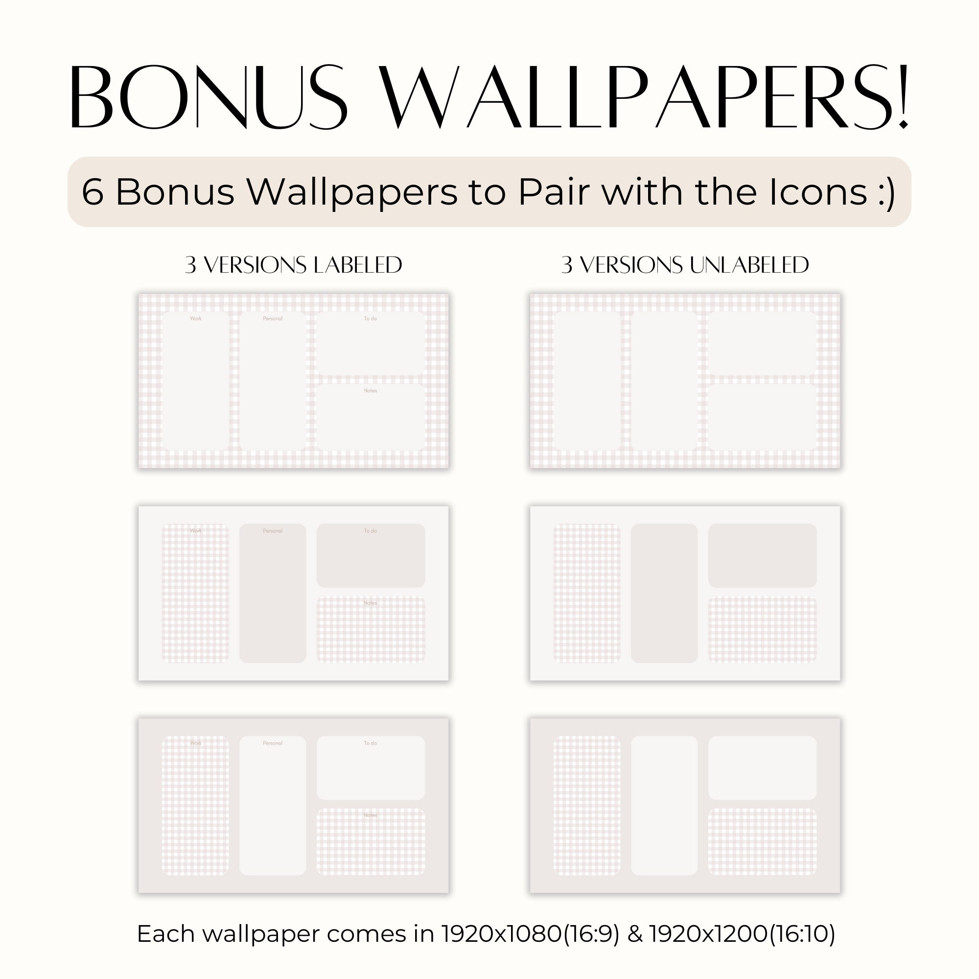 12 Beige Gingham Folder Icons With 6 Bonus Wallpapers for Mac Windows ...