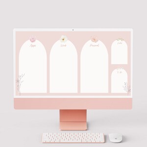 Set of 4 Pink Floral Desktop Organizer Wallpaper Mac PC Laptop ...