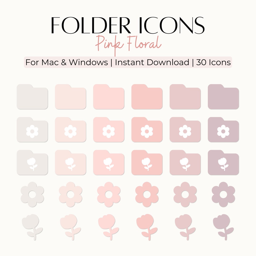 30 Pink Floral Folder Icons for Mac & Windows PC Desktop Folder ...