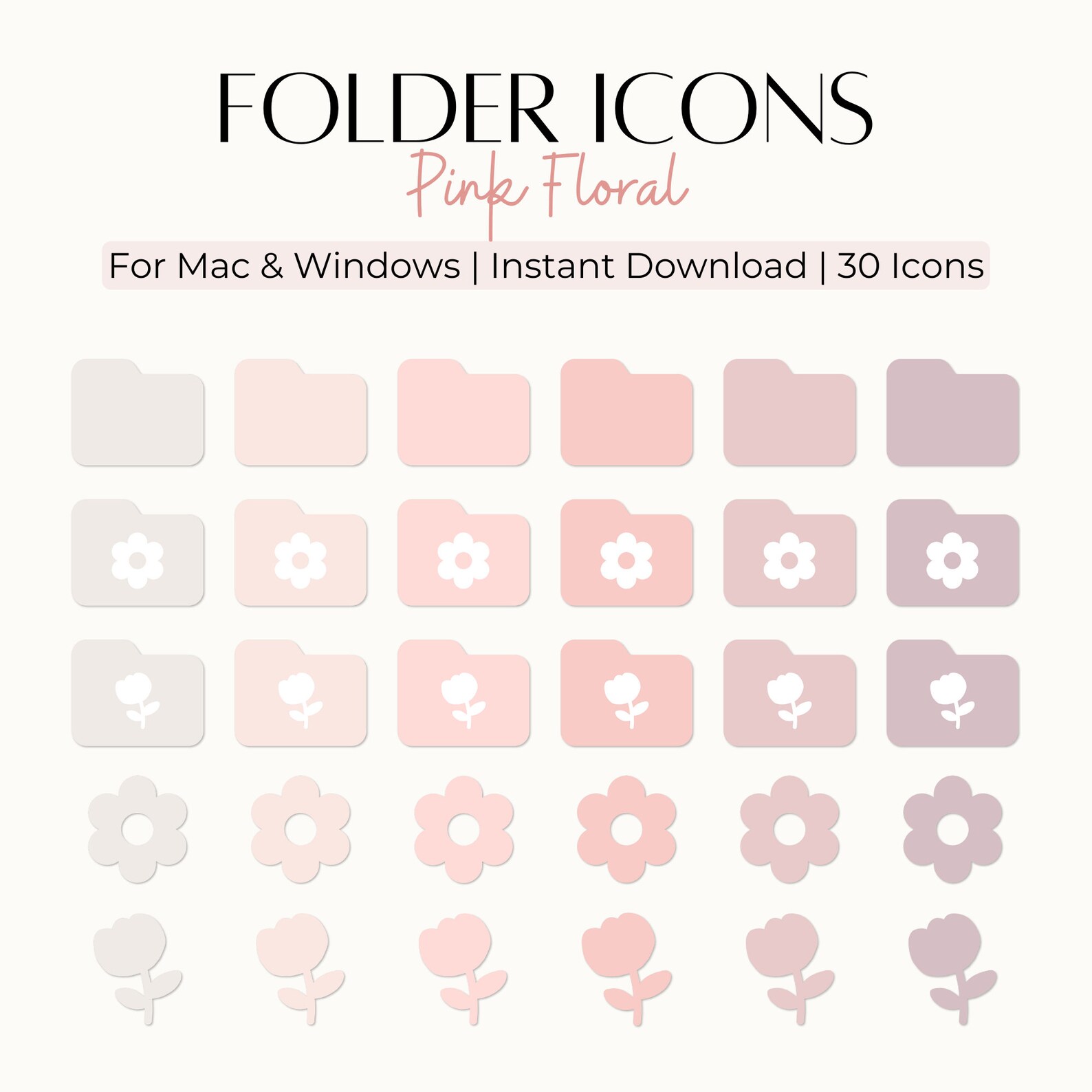 30 Pink Floral Folder Icons for Mac & Windows PC Desktop Folder ...