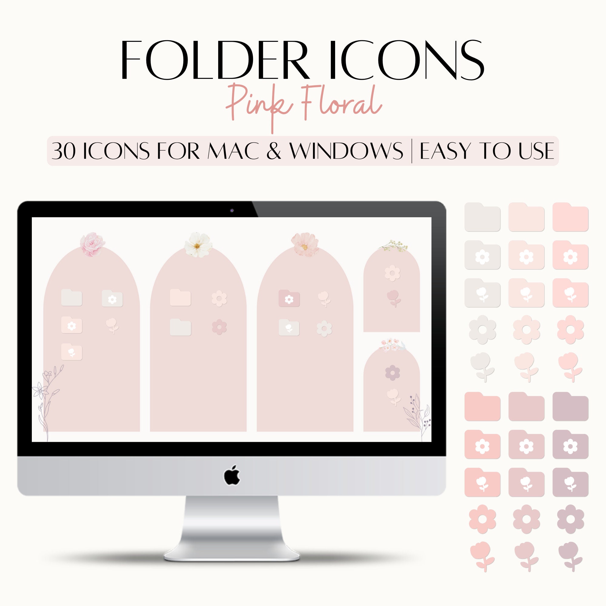 30 Pink Floral Folder Icons for Mac & Windows PC Desktop Folder ...
