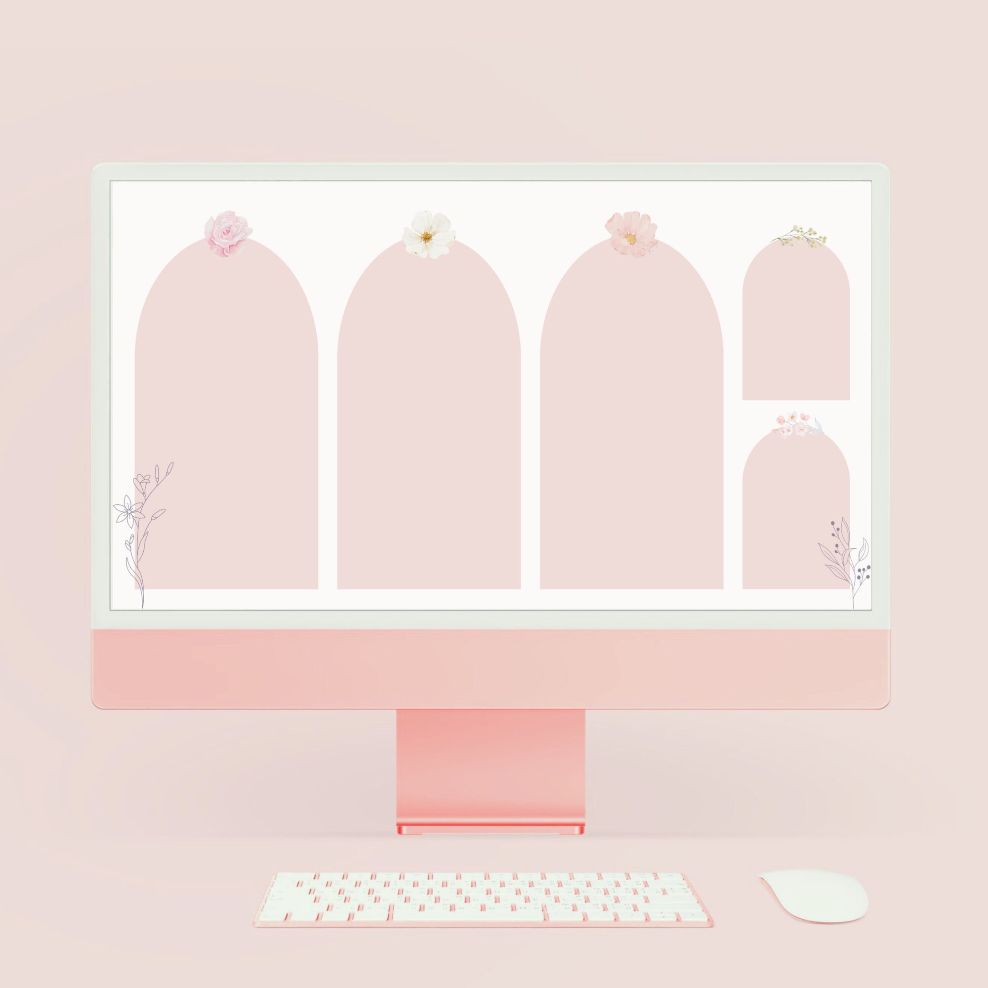 Set of 4 Pink Floral Desktop Organizer Wallpaper Mac PC Laptop ...