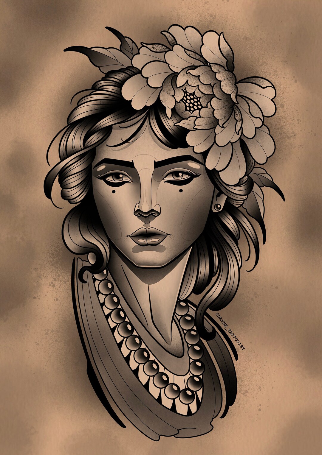 A3 Lady Neotraditional Tattoo Print 180gsm HIGH QUALITY Matte Polyester ...