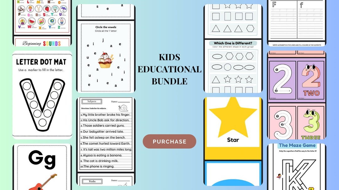 Kids Educational Bundle Alphabet Tracing Numbers Shapes Coloring ...