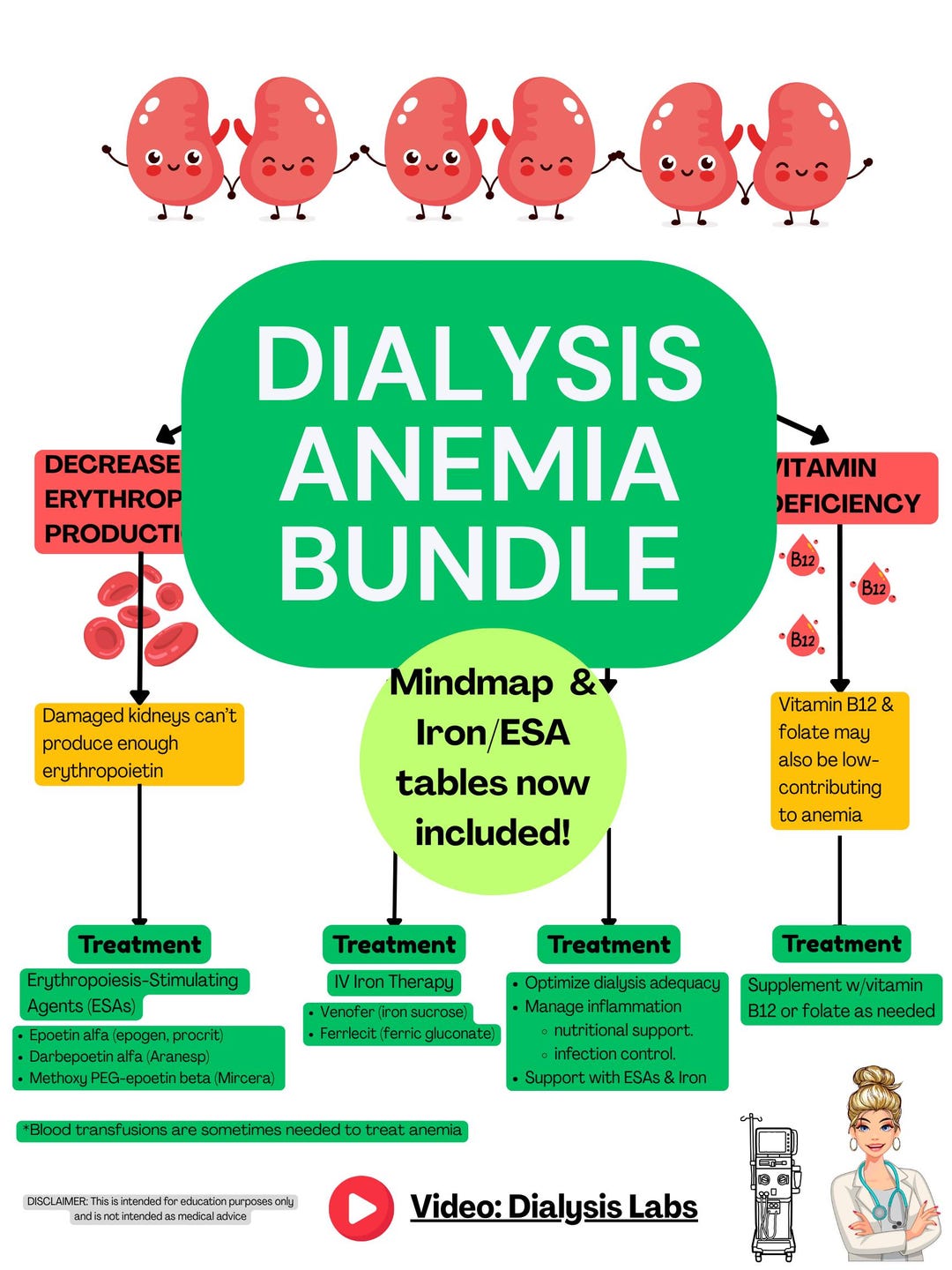 Anemia in ESRD Nurse Bundle – Labs, ESA, Iron, Flow Sheet & Reference ...