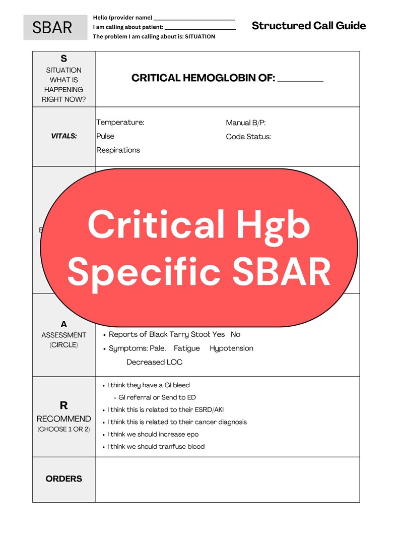 Dialysis Nurse SBAR Template: RN Shift Report Guide (digital Download ...