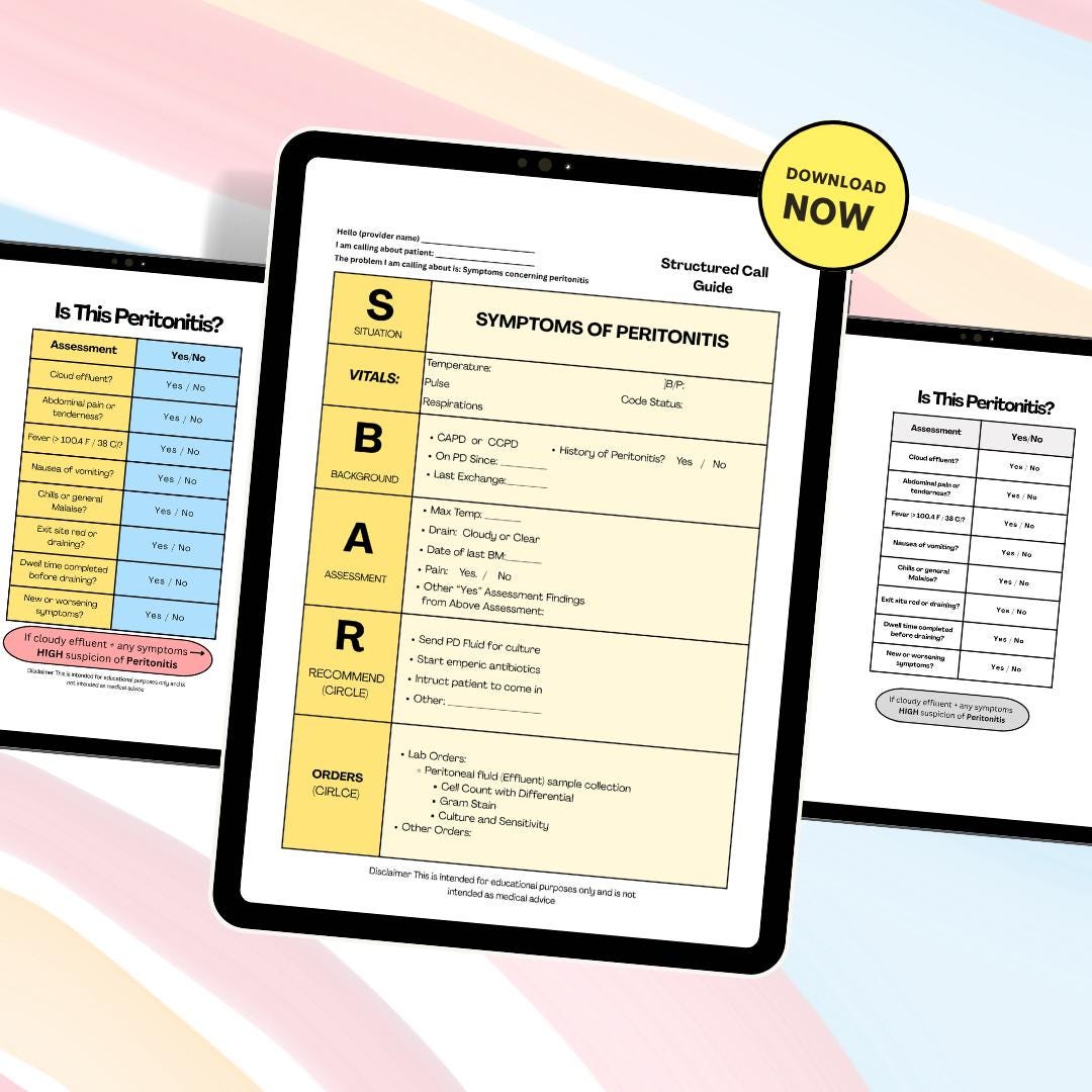 PD RN Assessment Tool: Peritoneal Dialysis Nurse SBAR and Peritonitis ...