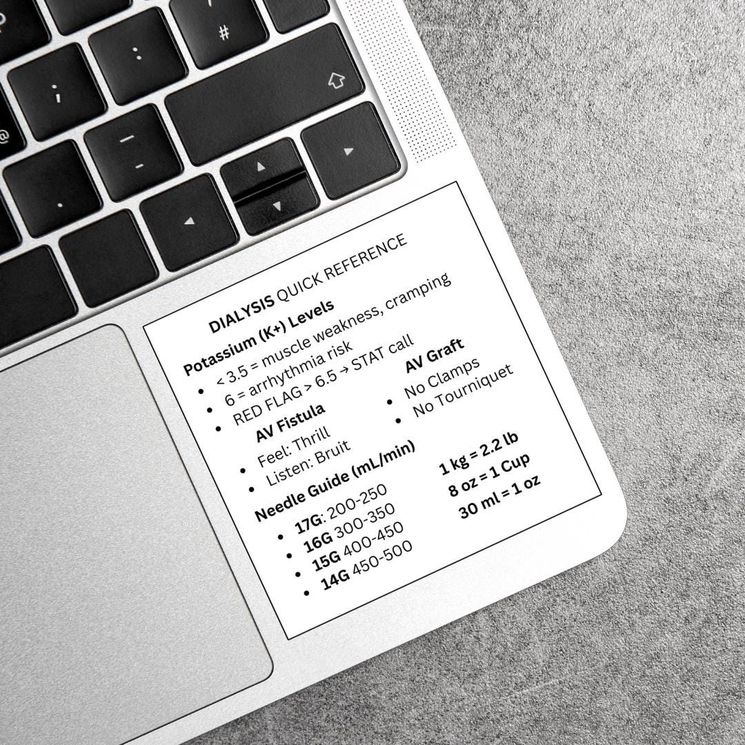 Dialysis Quick Reference Sticker: Nurse/tech Cheat Sheet - Etsy