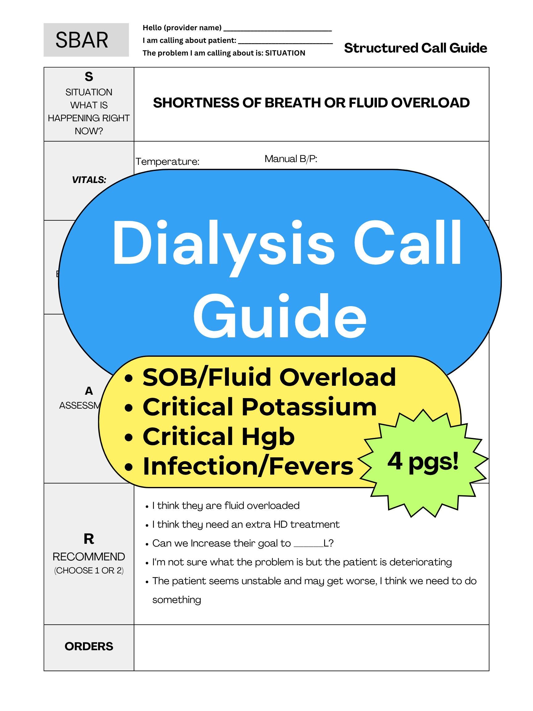 Dialysis Nurse SBAR Template: RN Shift Report Guide (digital Download ...