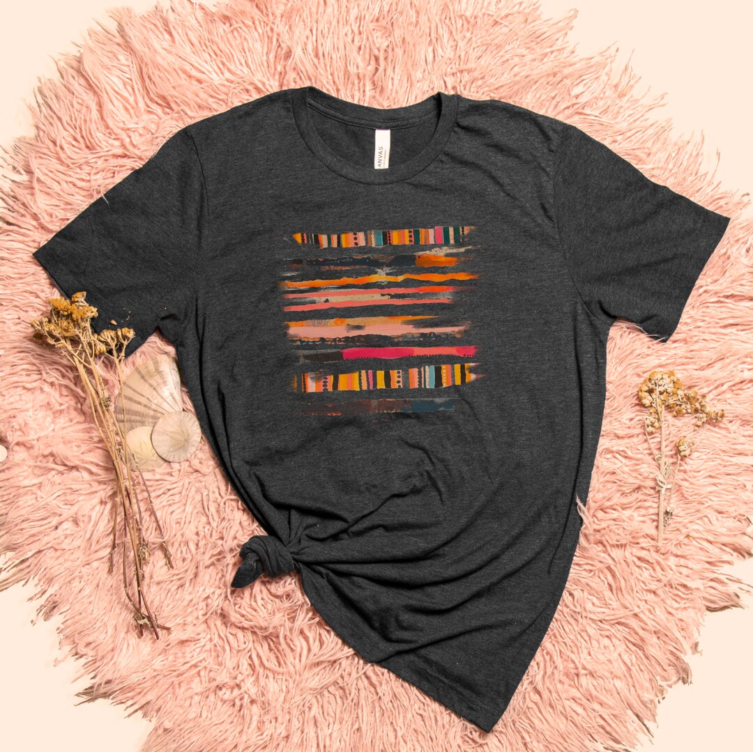 Abstract Art T-shirt, Bold Stripe Design, Orange Black White Fashion ...