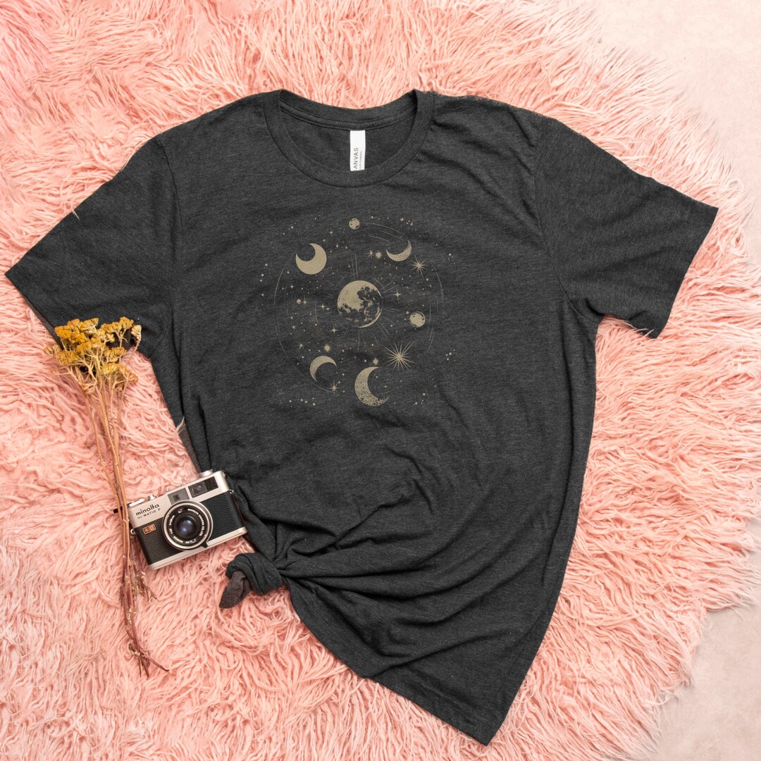 Gold Moon Phases T Shirt Celestial Body Art Astrology Starry Night