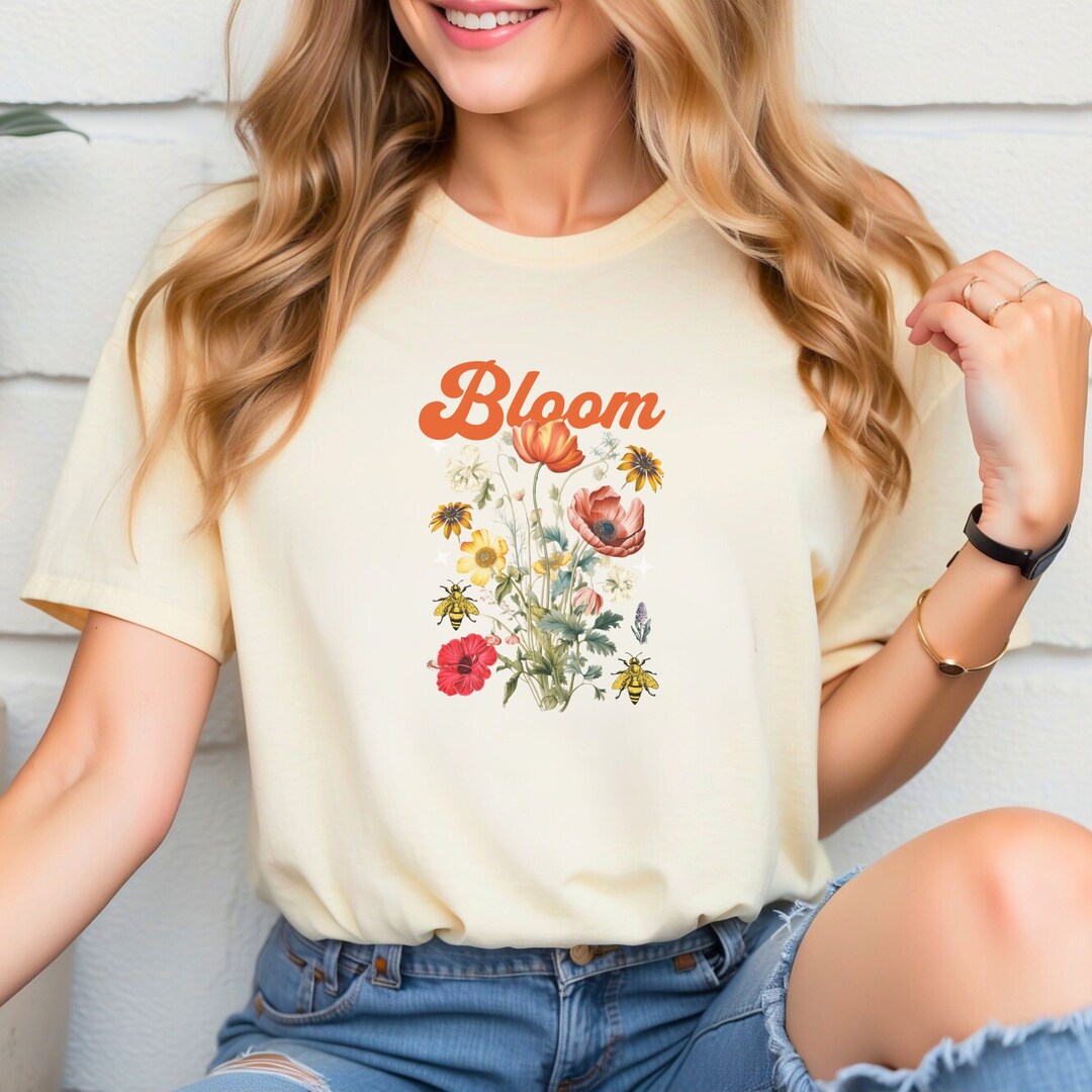 Bloom Floral T-shirt, Vintage Botanical Flower Graphic Tee, Spring ...