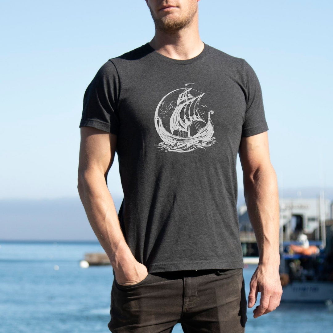 Nautical Ship T-shirt, Black and White Sailing Graphic, Ocean Waves ...