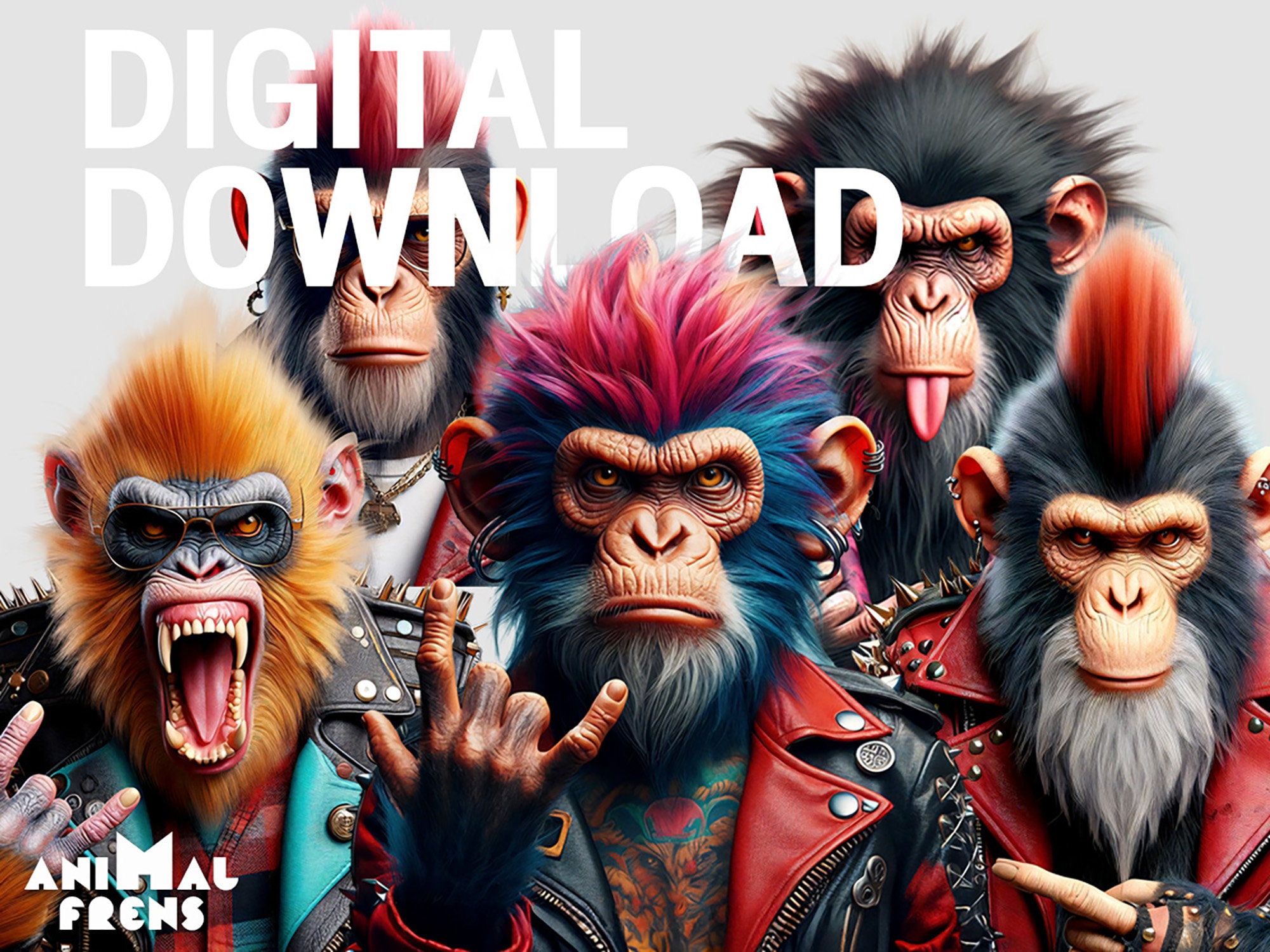 24 PNG APE the 80’s Rockers - Monkey - Clipart Bundle - Animal PNG ...