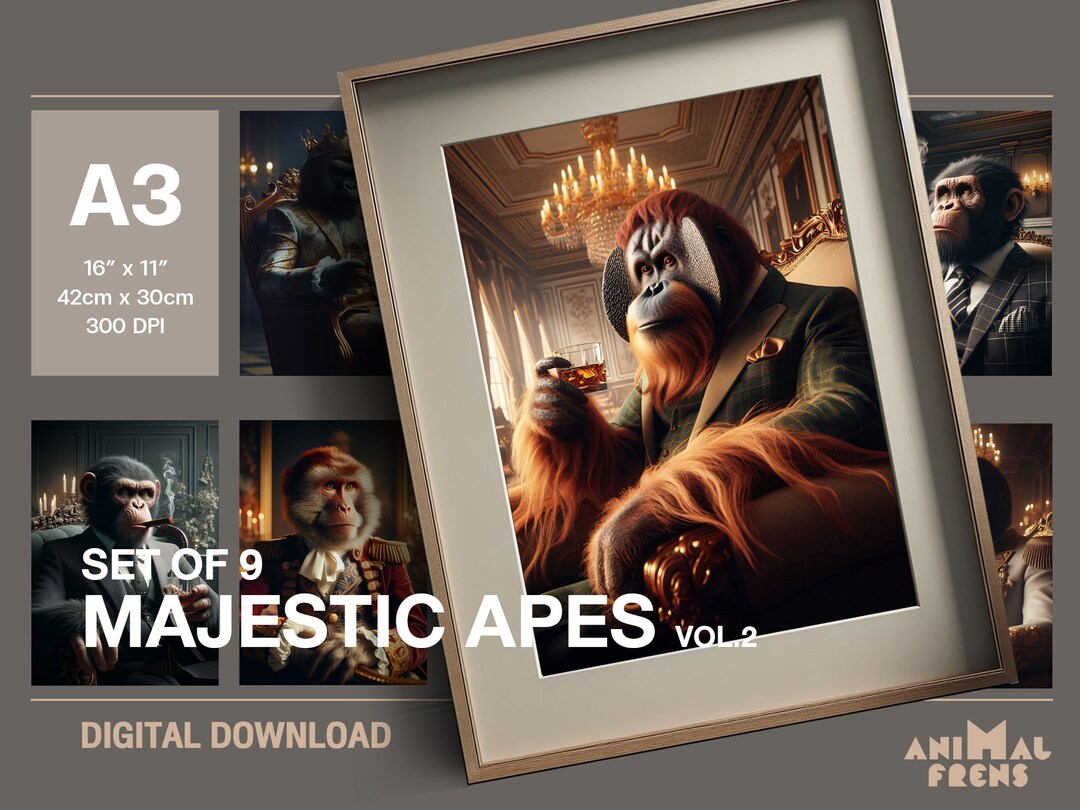 Majestic Apes | Digital Art Print | Animal Poster | APE | Digital ...