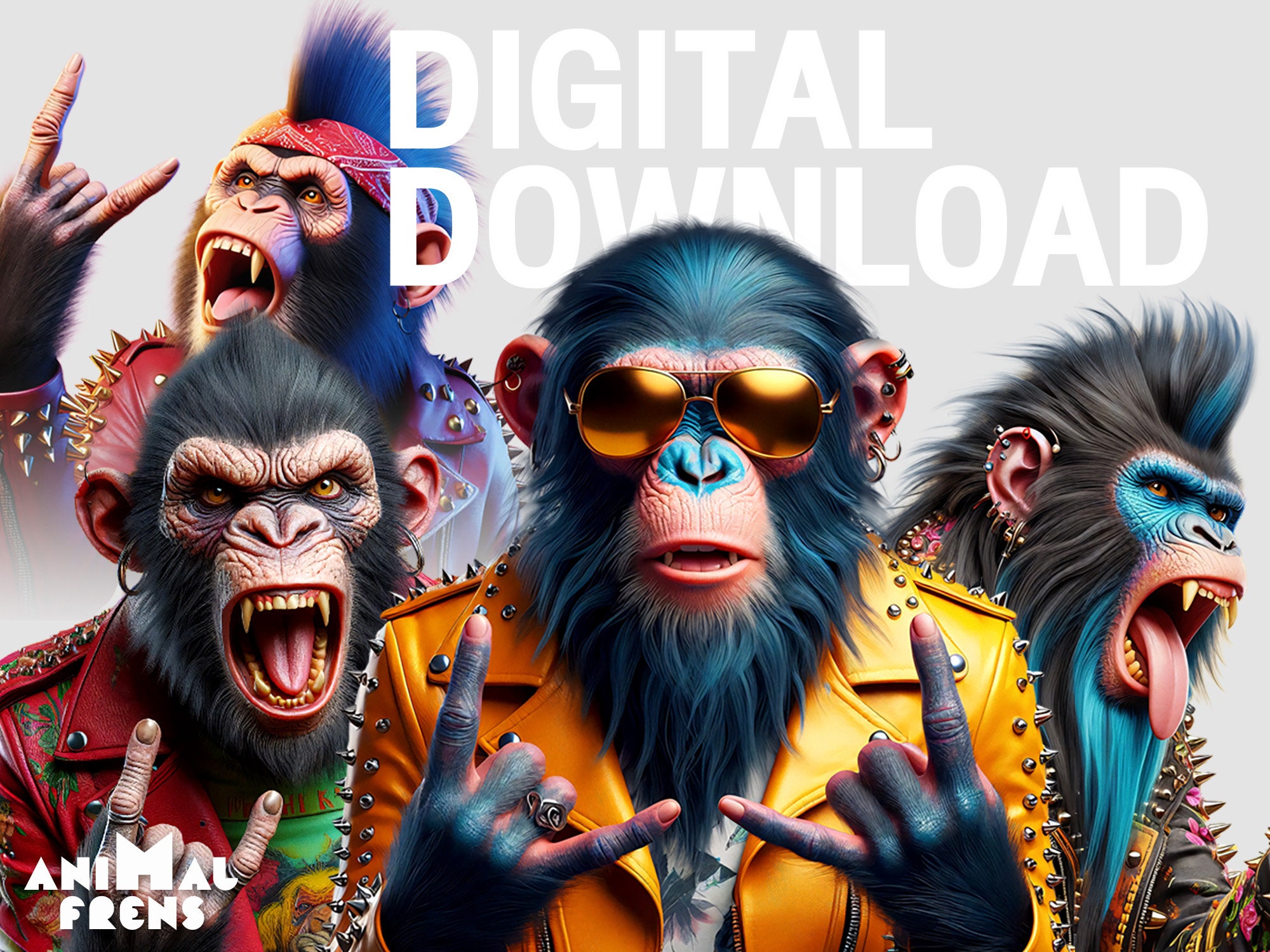 24 PNG APE the 80’s Rockers - Monkey - Clipart Bundle - Animal PNG ...