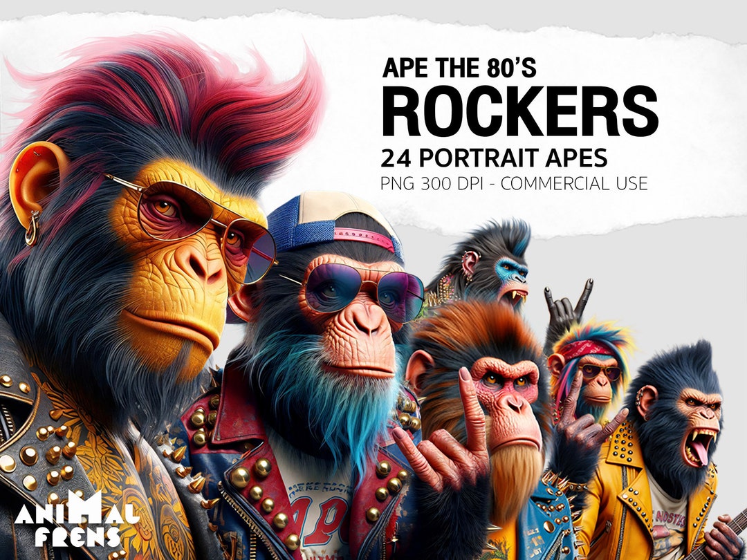 24 PNG APE the 80’s Rockers - Monkey - Clipart Bundle - Animal PNG ...