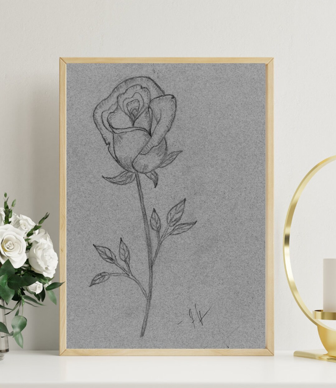 Rosebud Sketch| Printable Art| Rose Drawing| Flower Drawing| Digital ...
