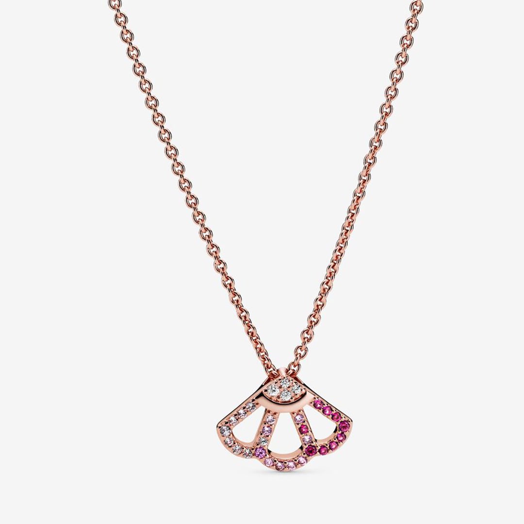 Pandora Fan 14k Rose Gold-plated Collier With Clear CZ, Synthetic Ruby ...