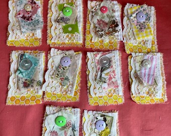 Set of TEN 2" X 3" Fabric Snippet Clusters - Colorful Prints, Pale Blue ...