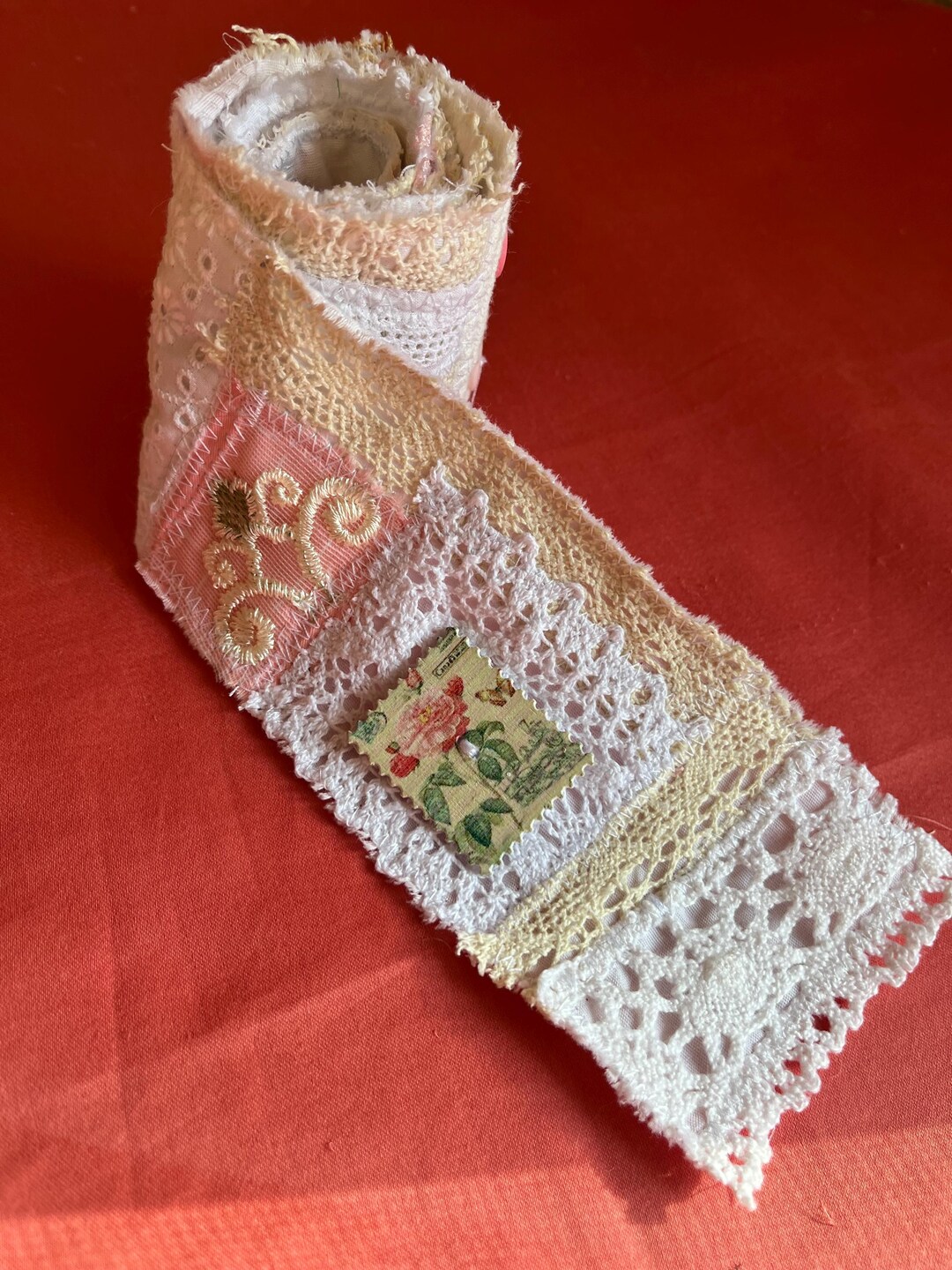 3" X 40" Fabric Snippet Roll Collage-- Gorgeous ALL Lace, Bits of Pink ...