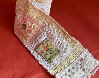 3" X 40" Fabric Snippet Roll Collage-- Paris, Florals, Stripes, White ...