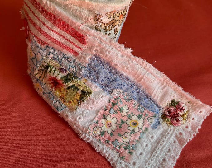 3" X 40" Fabric Snippet Roll Collage-- Lavender, Beige, Paris, Buttons ...