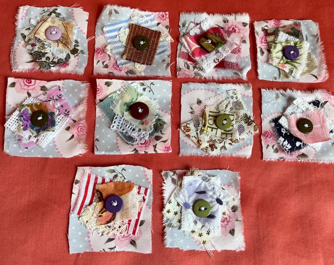 Set of TEN 2" X 3" Fabric Snippet Clusters - Colorful Prints, Summery ...