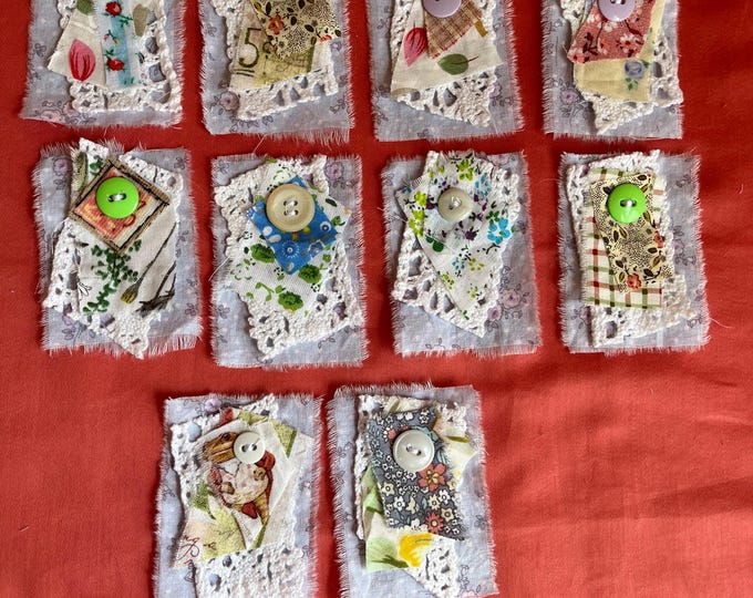 Set of TEN 2" X 3" Fabric Snippet Clusters - Colorful Prints, Pale Blue ...