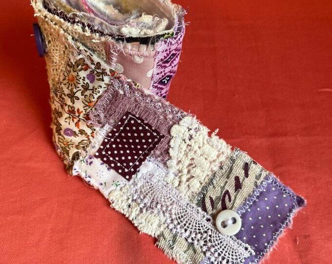 3" X 40" Fabric Snippet Roll Collage-- Lavender, Beige, Paris, Buttons ...