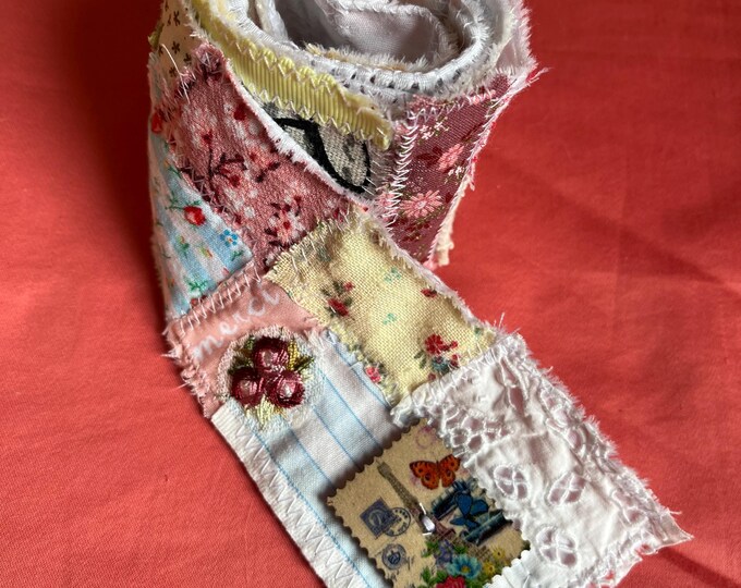 3" X 40" Fabric Snippet Roll Collage-- Paris, Florals, Stripes, White ...