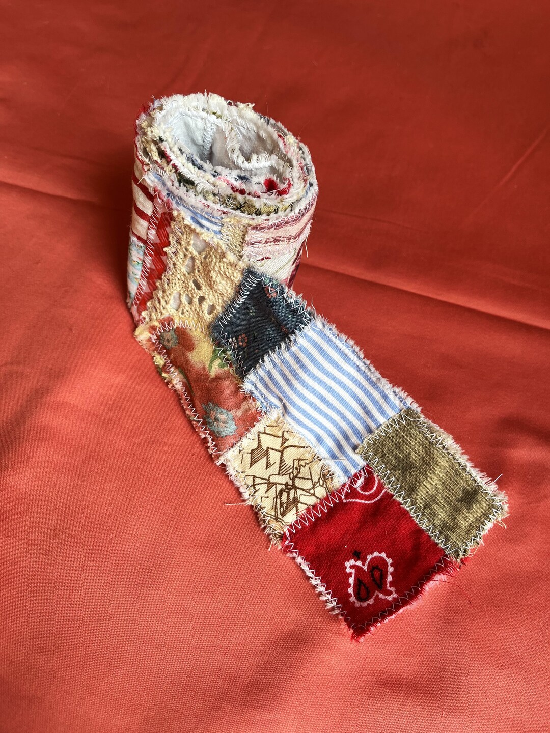 3 X 40 Fabric Snippet Roll Collage Blue, Red, Beige, Cluny, Crochet ...