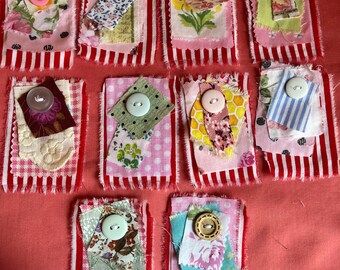 Set of TEN 2" X 3" Fabric Snippet Clusters - Colorful Prints, Lavender ...