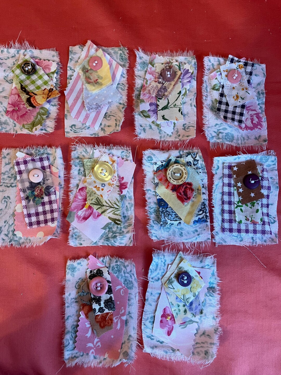 Set of TEN 2" X 3" Fabric Snippet Clusters - Colorful Floral Prints ...