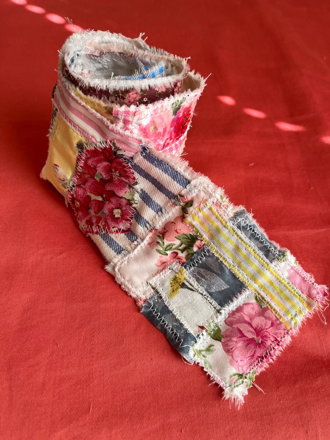 3" X 40" Fabric Snippet Roll Collage -- Rose Tones, Blues, Yellows ...