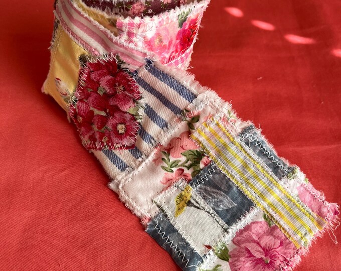 3" X 40" Fabric Snippet Roll Collage -- Rose Tones, Blues, Yellows ...