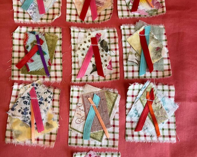 Set of TEN 2" X 3" Fabric Snippet Clusters - Colorful Floral Prints ...