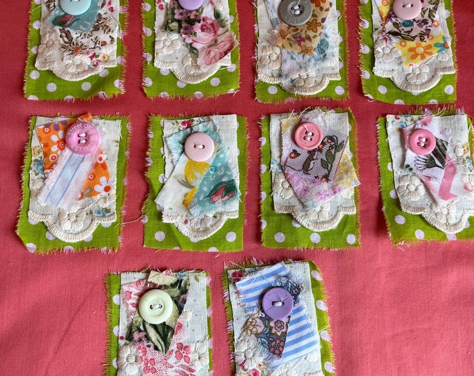 Set of TEN 2" X 3" Fabric Snippet Clusters - Colorful Prints, Summer ...