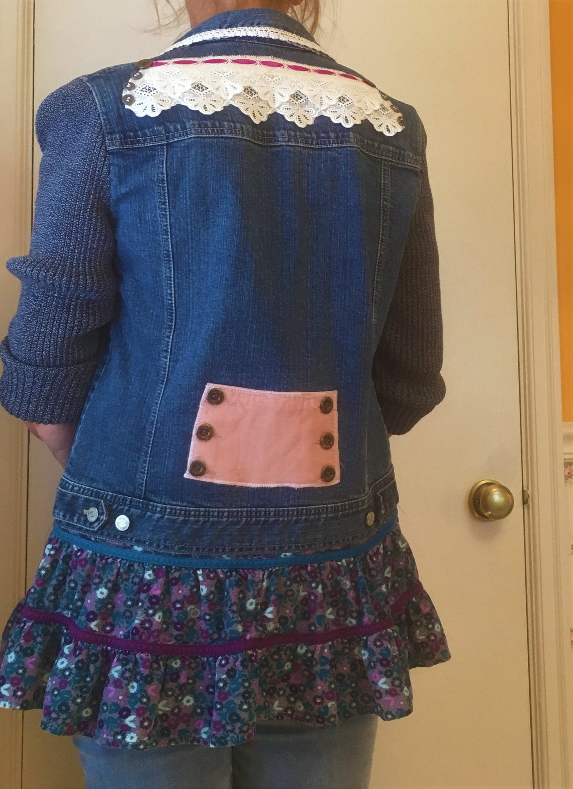 Upcycled Embellished Women Jean Jacket Size M Altered Boho - Etsy