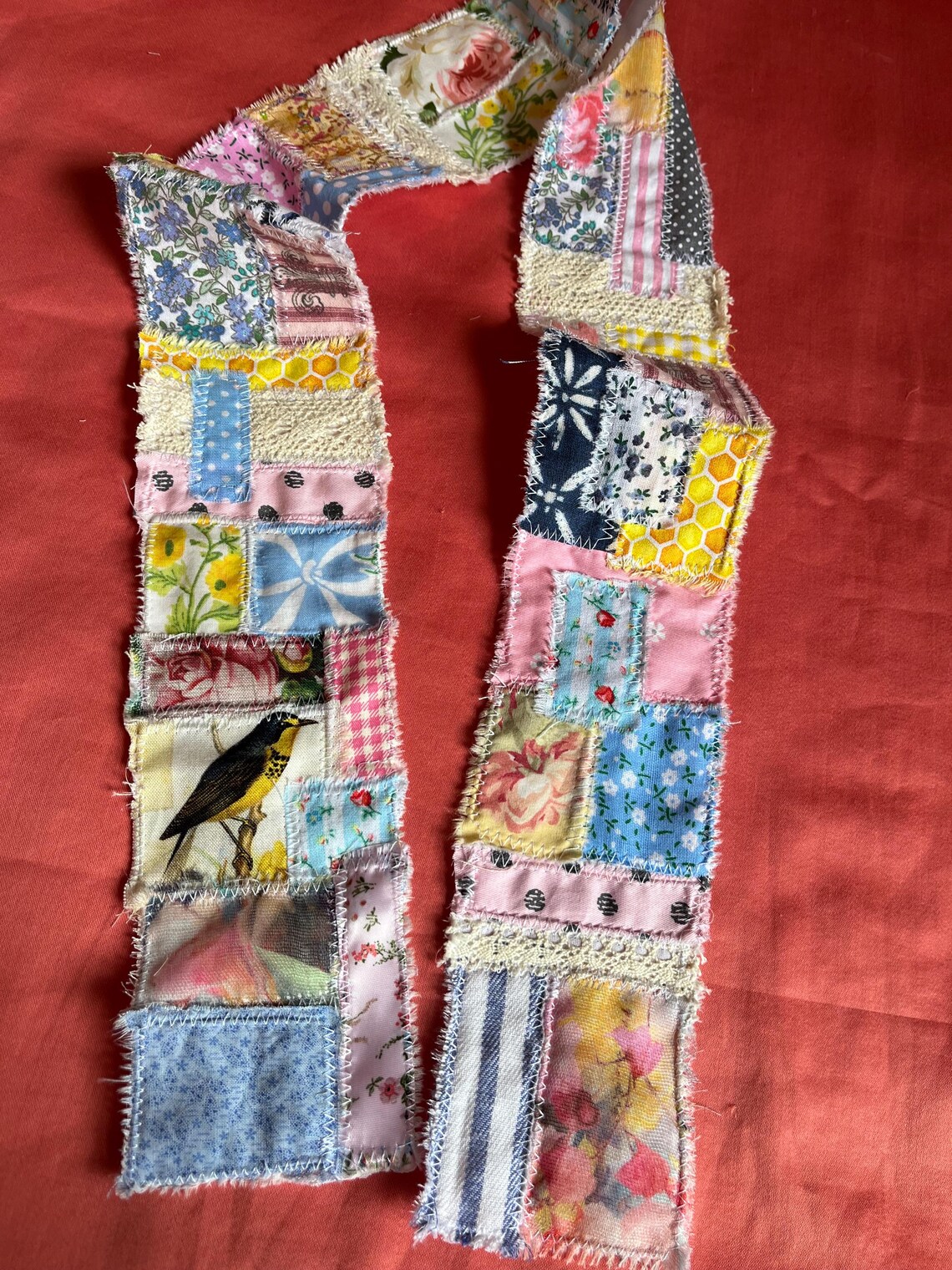3" X 40" Fabric Snippet Roll Collage -- Colorful Blue, Yellow, Pink ...