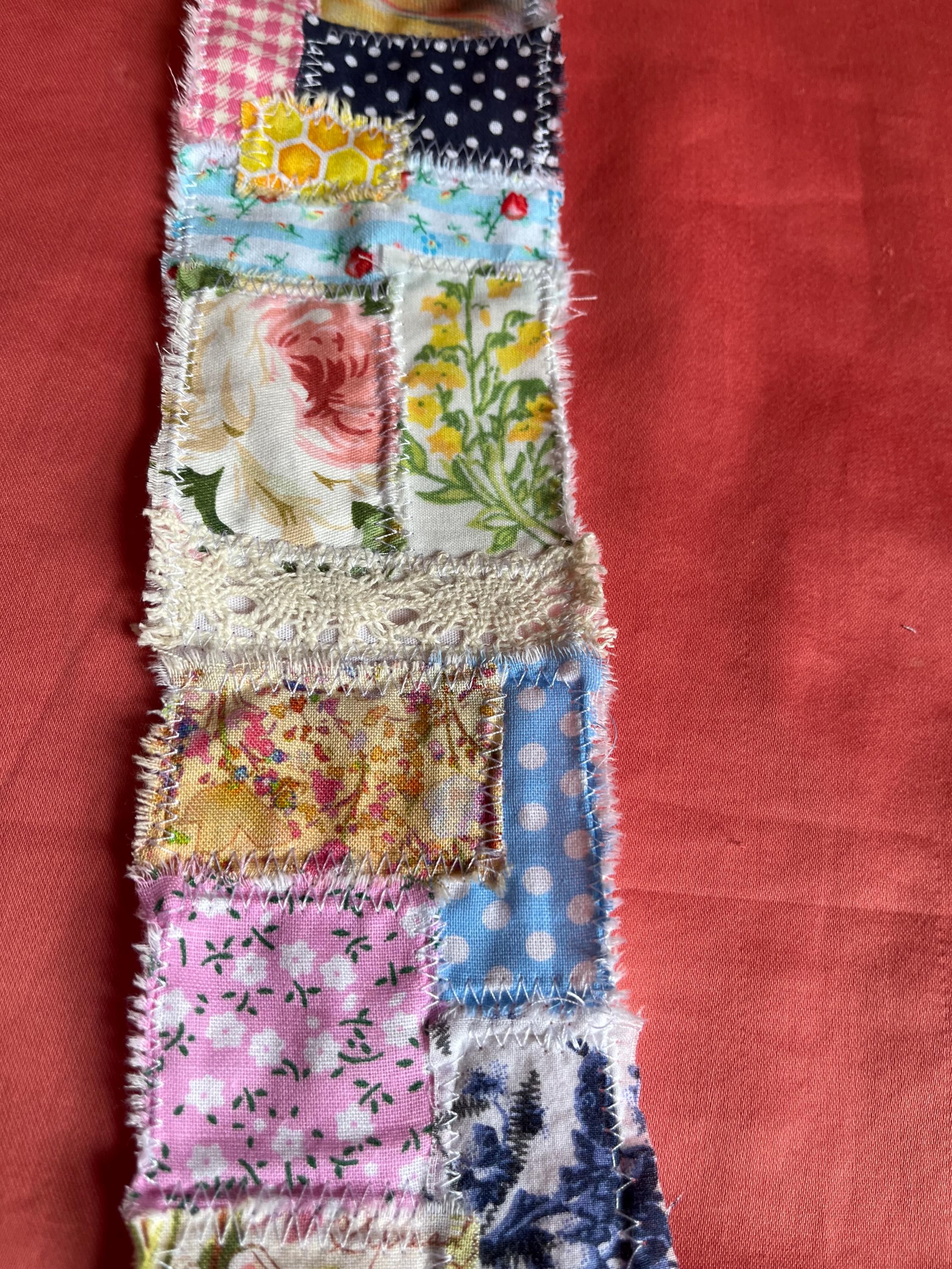 3" X 40" Fabric Snippet Roll Collage -- Colorful Blue, Yellow, Pink ...