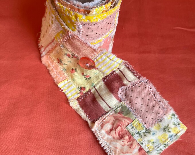 3" X 40" Fabric Snippet Roll Collage -- Rose Tones, Blues, Yellows ...