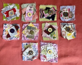 Set of TEN 2" X 3" Fabric Snippet Clusters - Colorful Prints, Pale Blue ...