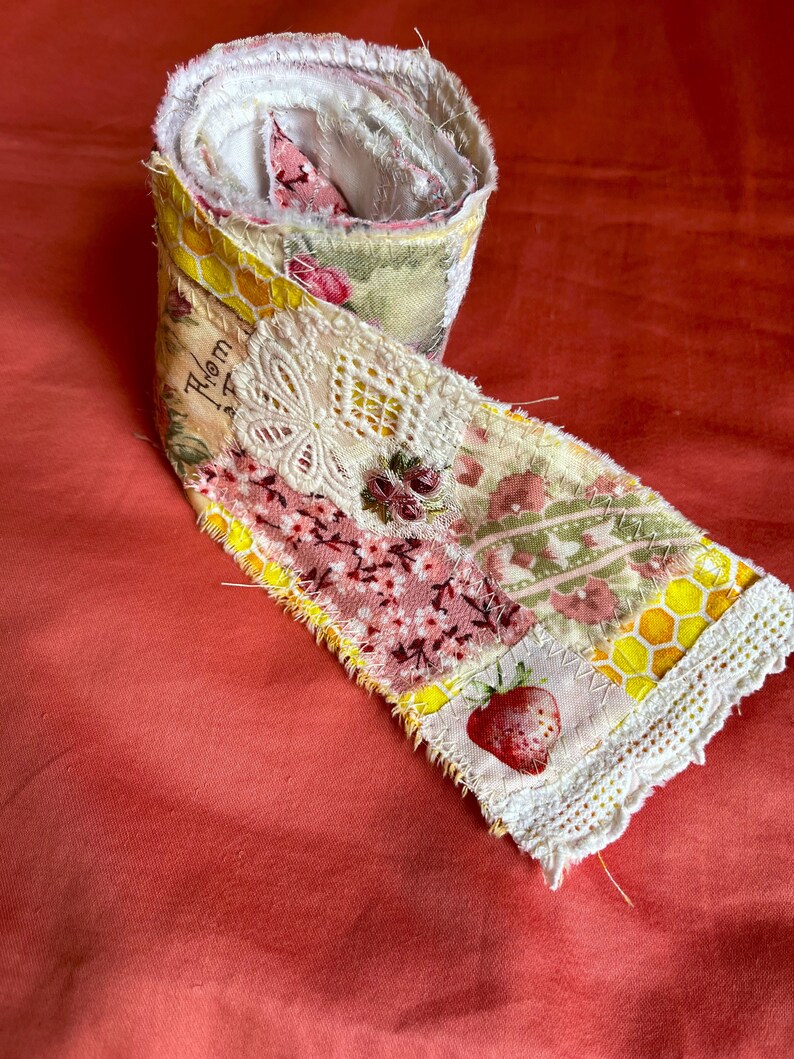 3 X 40 Fabric Snippet Roll Collage Yellow and Teaberry Pink With White ...