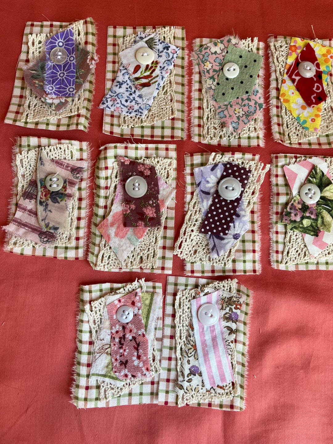 Set of TEN 2" X 3" Fabric Snippet Clusters - Colorful Prints, Small ...