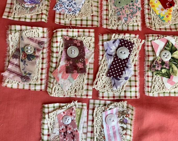 Set of TEN 2" X 2" Fabric Snippet Clusters - Calico Background With ...