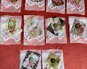 Set of TEN 2" X 2" Fabric Snippet Clusters - Calico Background With ...