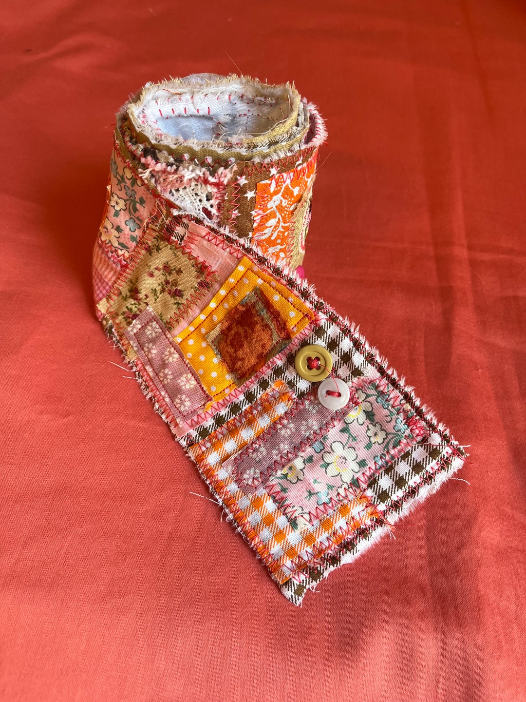 3" X 40" Fabric Snippet Roll Collage-- Orange, Pink, Beige -- Very ...